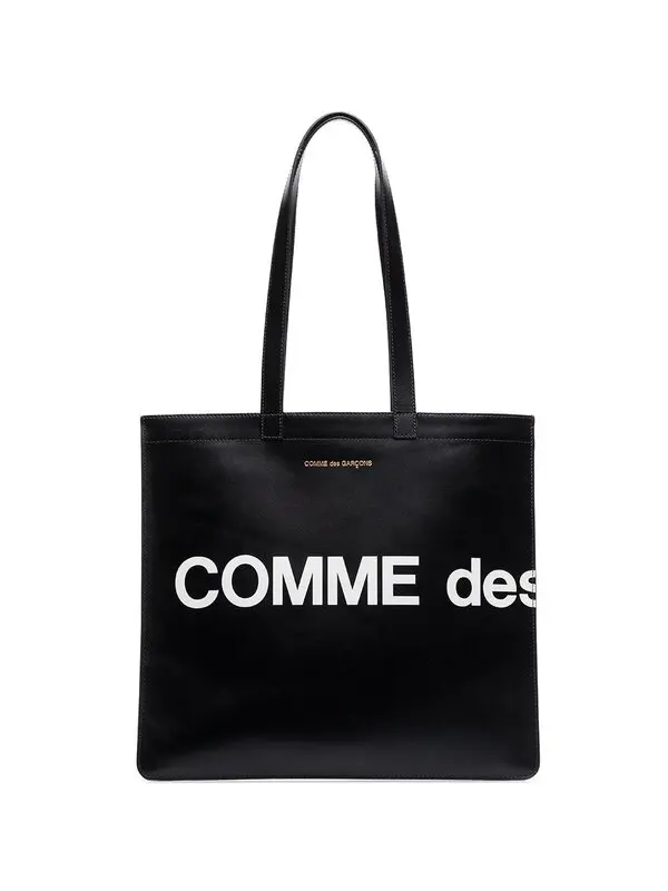 Comme Des Garçons Logo Print Leather Shoulder Bag - Black