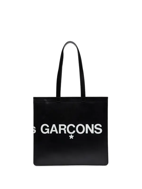 Comme Des Garçons Logo Print Leather Shoulder Bag - Black