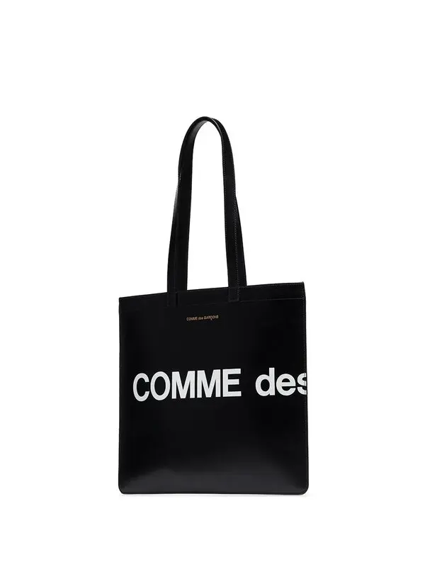 Comme Des Garçons Logo Print Leather Shoulder Bag - Black