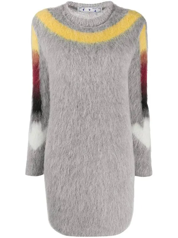 Off-White Fuzzy Knit Arrow Logo Dress