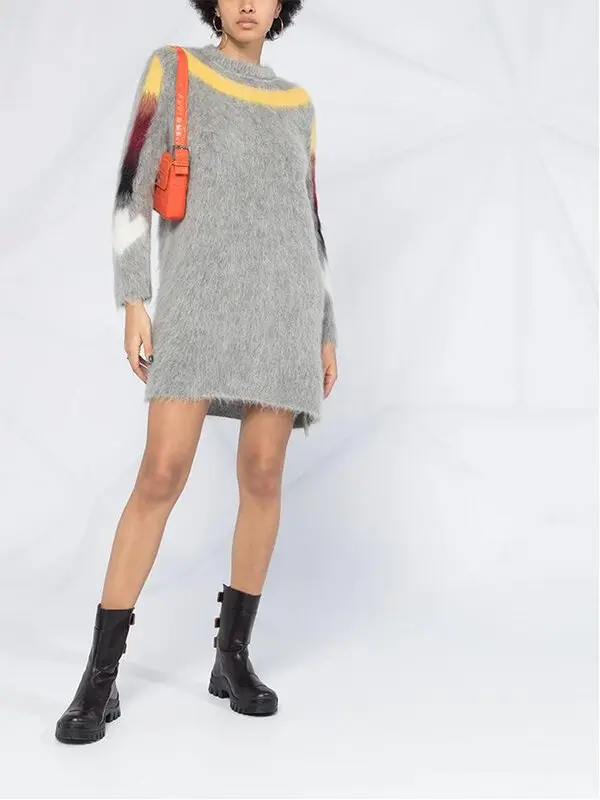 Off-White Fuzzy Knit Arrow Logo Dress