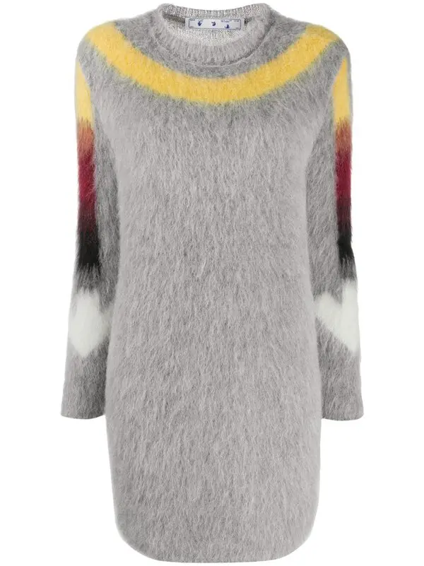 Off-White Fuzzy Knit Arrow Logo Dress