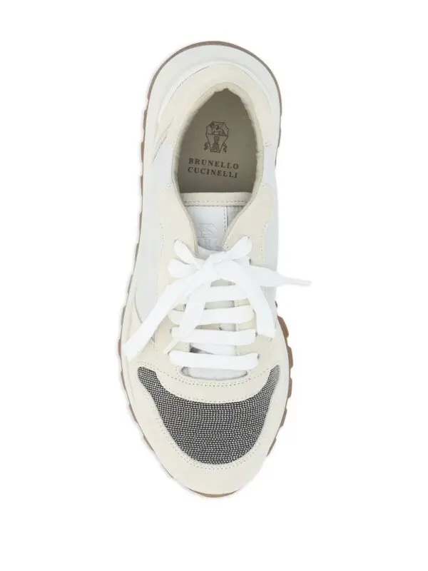 Brunello Cucinelli Panelled Leather And Fabric Sneakers - Neutrals