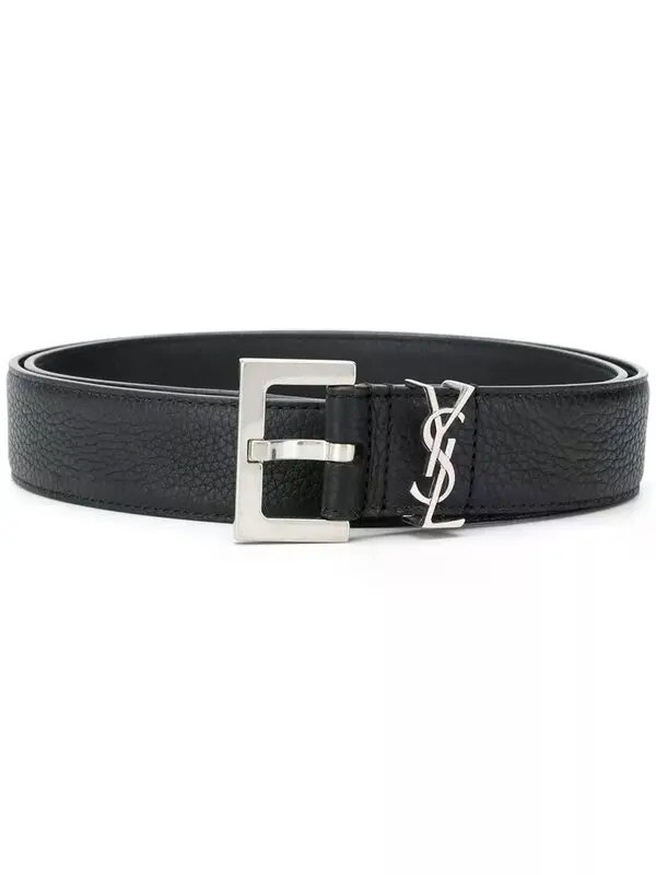Saint Laurent Leather Cassandre Belt - Black