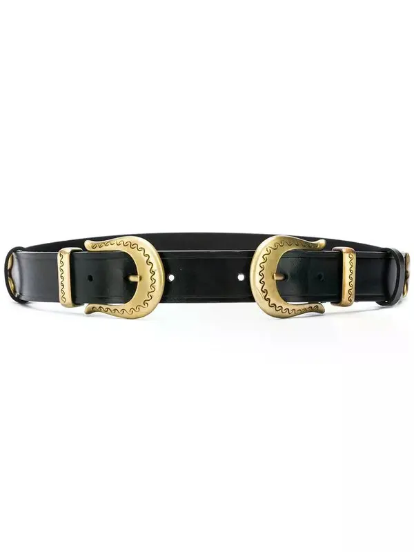 Alberta Ferretti Double Buckle Leather Belt - Black