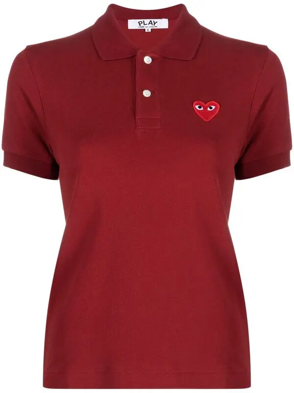 Play Comme Des Garcon Logo Embroidered Cropped Polo Shirt