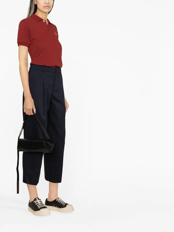 Play Comme Des Garcon Logo Embroidered Cropped Polo Shirt