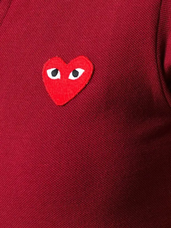 Play Comme Des Garcon Logo Embroidered Cropped Polo Shirt