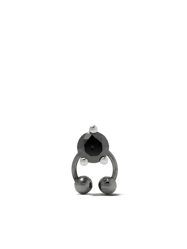 Delfina Delettrez Exclusive Two In One Pierced Black Diamond Stud - Silver