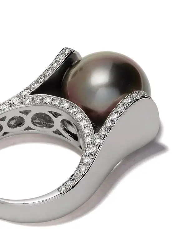 Yoko London 18kt White Gold Tahitian Pearl And Diamond Ring