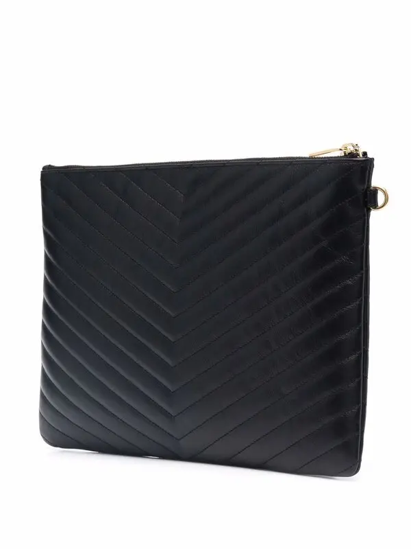 Saint Laurent Quilted Monogram Clutch - Black