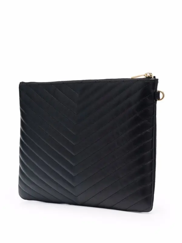 Saint Laurent Quilted Monogram Clutch - Black