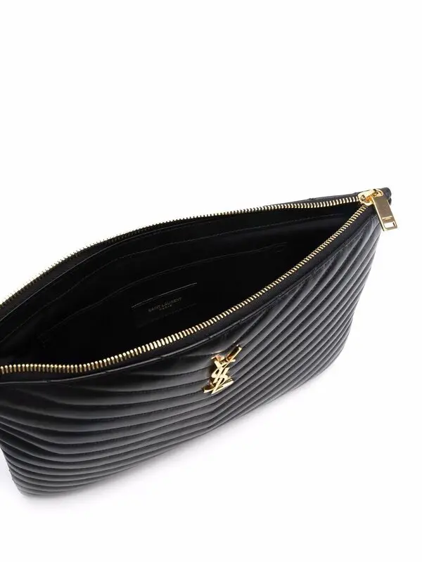 Saint Laurent Quilted Monogram Clutch - Black