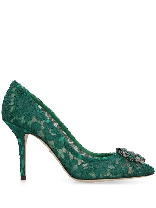 Dolce & Gabbana Bellucci Lace Brooch-detail Pumps - Green