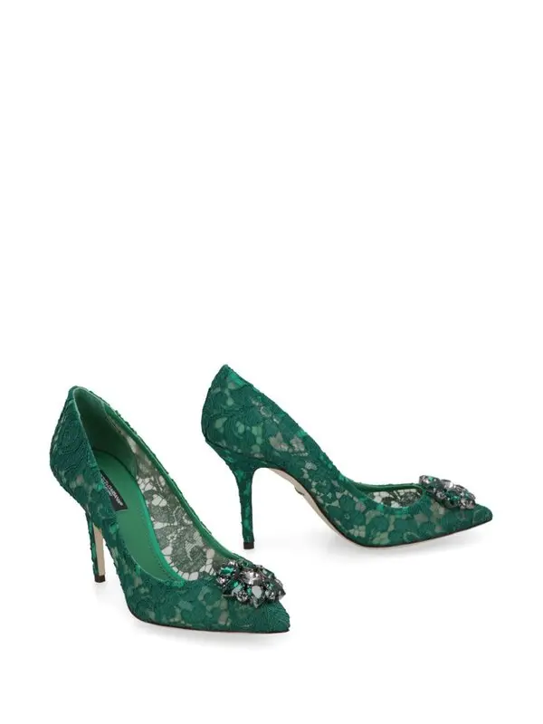 Dolce & Gabbana Bellucci Lace Brooch-detail Pumps - Green