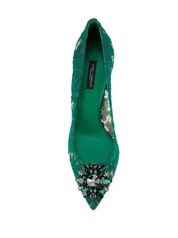 Dolce & Gabbana Bellucci Lace Brooch-detail Pumps - Green