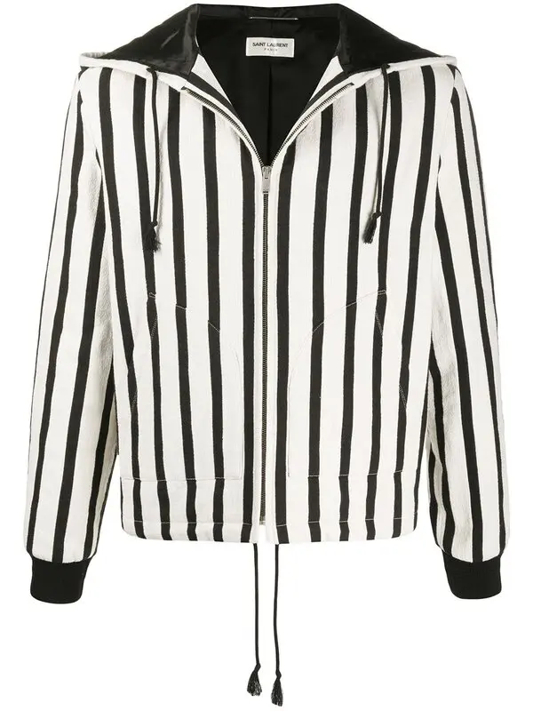 Saint Laurent Vertical Stripe Zipped Jacket - White