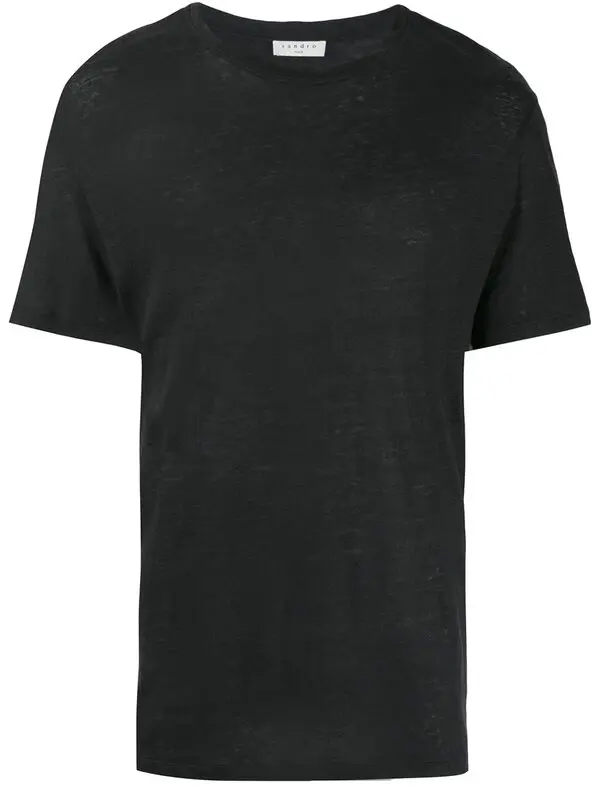 Sandro Round-neck Linen T-shirt - Black