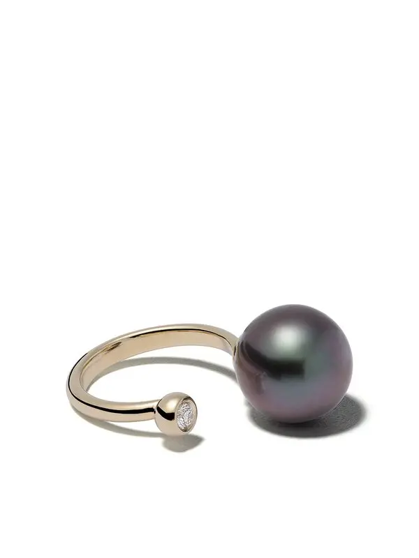 Mizuki 14kt Yellow Tahitian Pearl And Diamond Ring - Gold