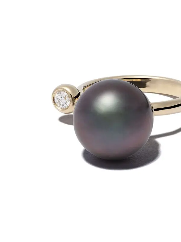 Mizuki 14kt Yellow Tahitian Pearl And Diamond Ring