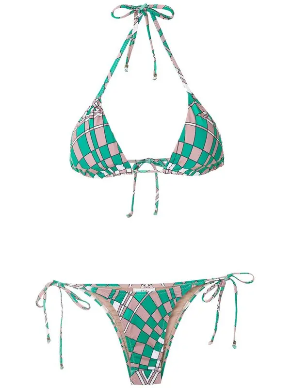 AMIR SLAMA Geometric Print Bikini Set - Green