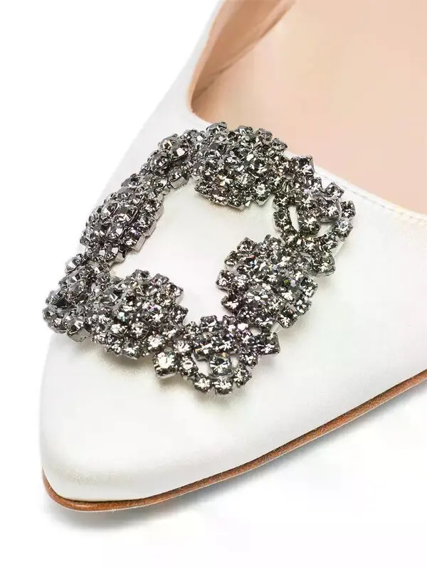 Manolo Blahnik Hangisi Slingback Pumps With Crystal Buckle - White