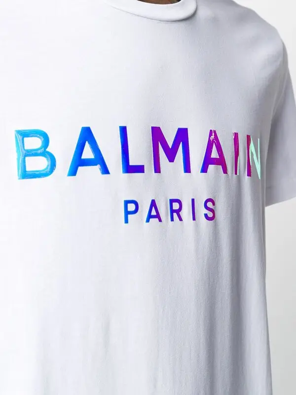 Balmain Holographic Logo T-Shirt In White - 40% Off | Editorialist
