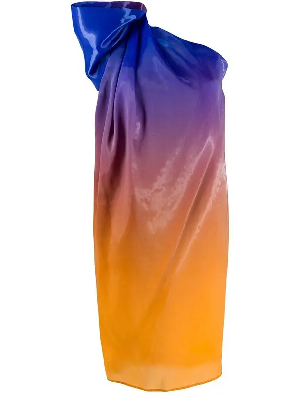 Halpern Ombre One Shoulder Dress In Blue - 50% Off | Editorialist