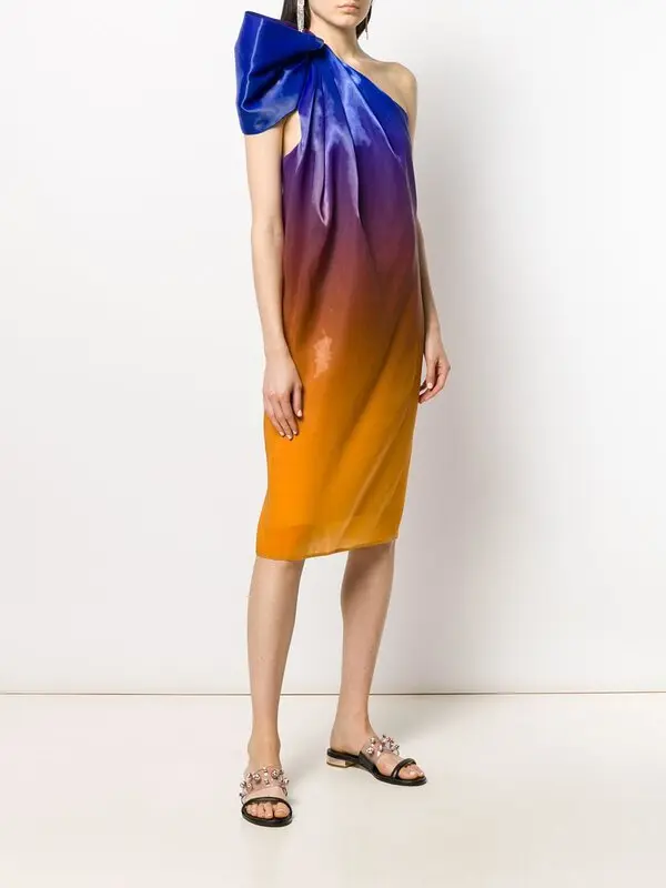 Halpern Ombre One Shoulder Dress In Blue - 50% Off | Editorialist