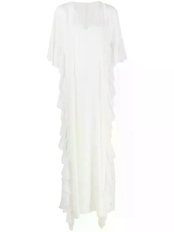 Alberta Ferretti Pleated Ruffle Maxi Gown