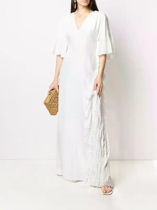 Alberta Ferretti Pleated Ruffle Maxi Gown