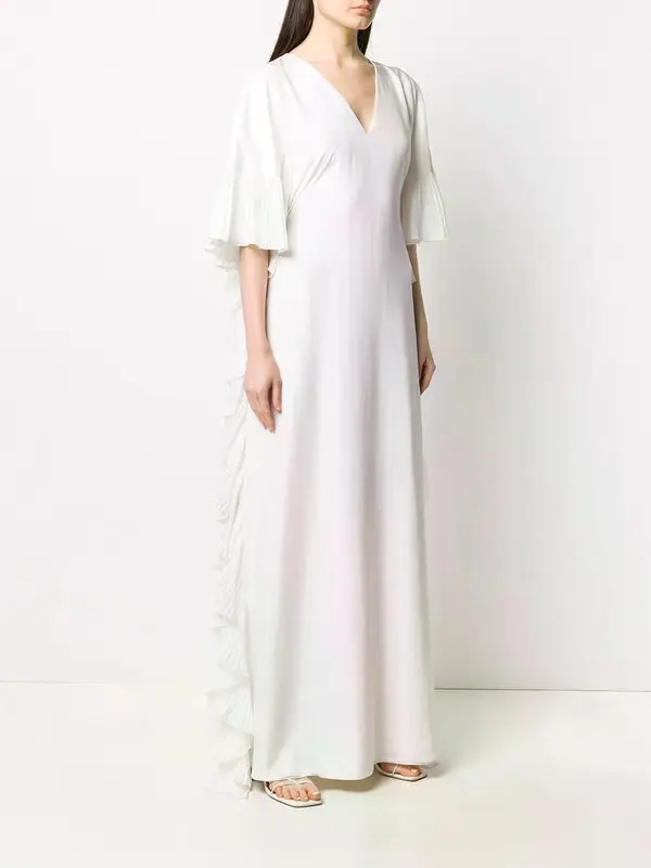Alberta Ferretti Pleated Ruffle Maxi Gown