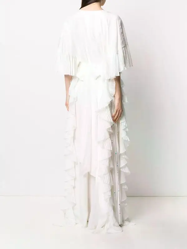 Alberta Ferretti Pleated Ruffle Maxi Gown