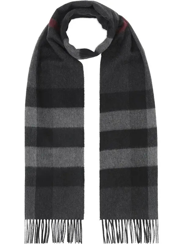 Burberry Plaid-check Fringed Cashmere Scarf - Grey