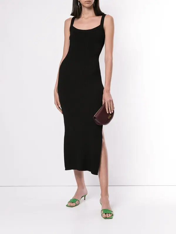 brown knitted maxi dress Beaulieu Brown Metallic Knit Maxi Dress with V-Neckline and Side Slit main image 0