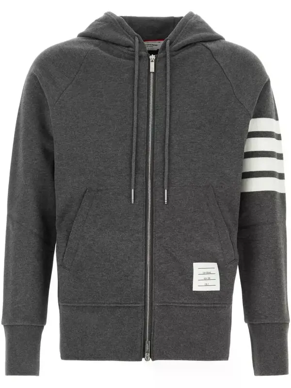 Thom Browne Loopback 4-bar Zip-up Hoodie - Grey