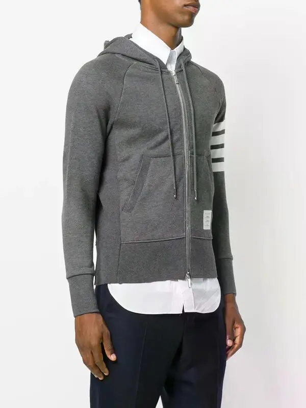 Thom Browne Loopback 4-bar Zip-up Hoodie - Grey