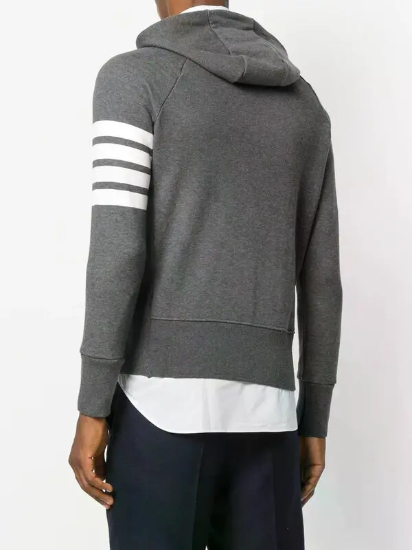 Thom Browne Loopback 4-bar Zip-up Hoodie - Grey