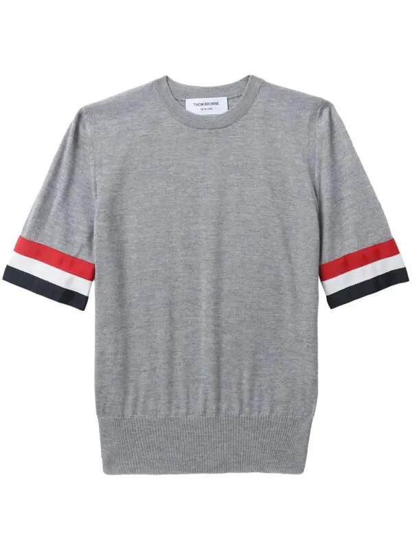 Thom Browne Rwb Stripe Crew-neck Top - Grey
