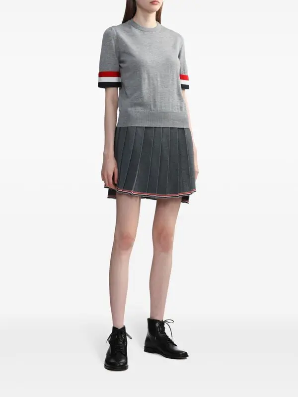 Thom Browne Rwb Stripe Crew-neck Top - Grey