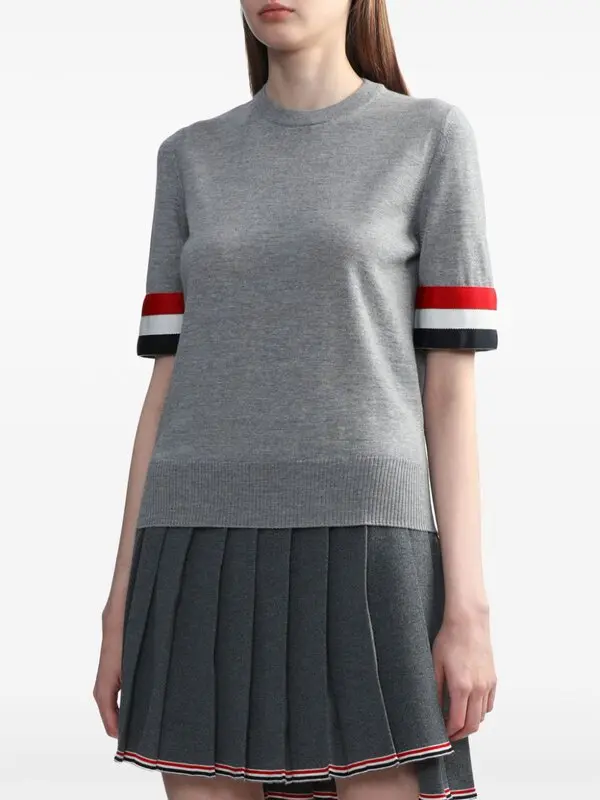 Thom Browne Rwb Stripe Crew-neck Top - Grey