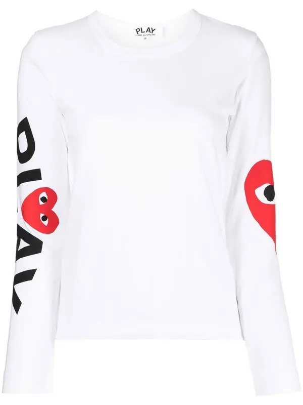 Play Comme Des Garcon Logo-print Crew Neck Top - White