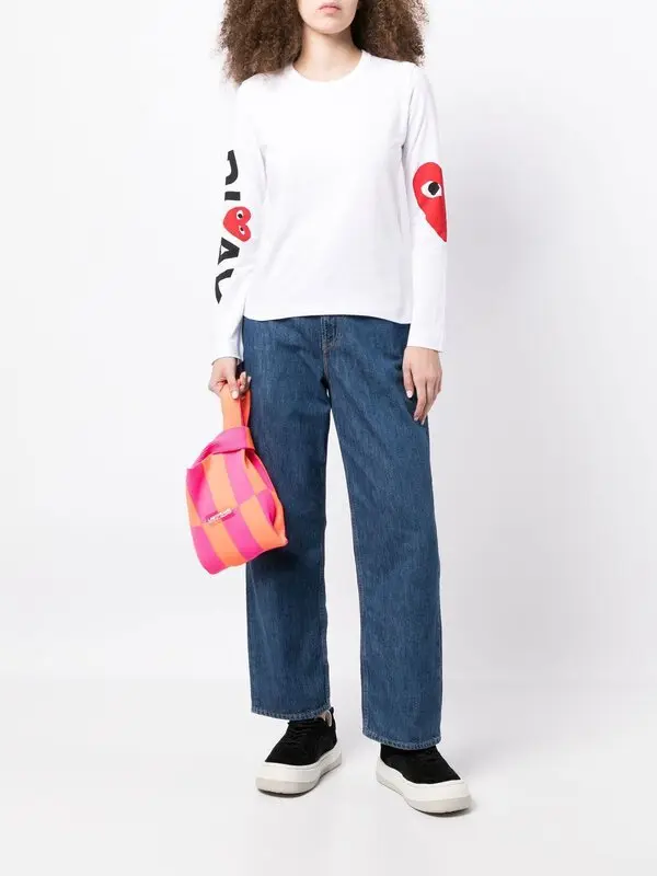 Play Comme Des Garcon Logo-print Crew Neck Top - White