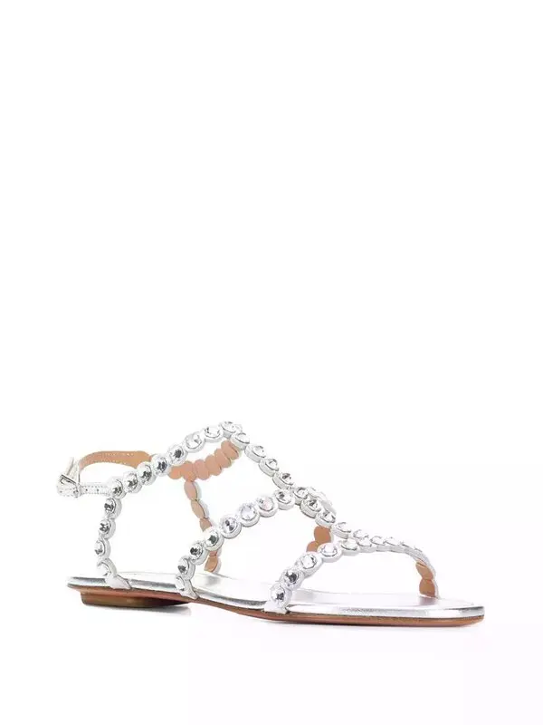 AQUAZZURA Crystal Embellished Flat Sandals - Silver