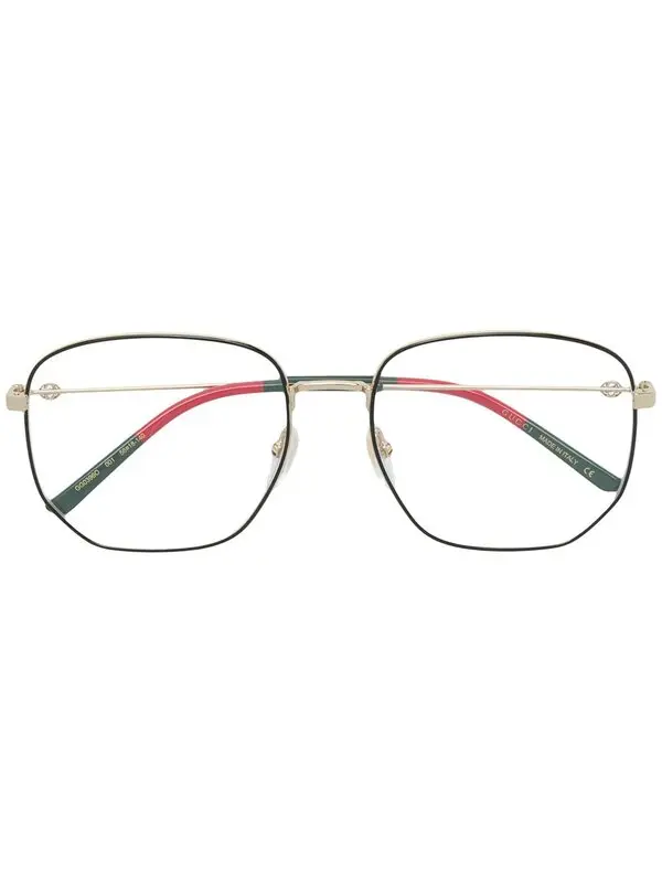 Gucci Hexagonal-frame Glasses With Web Detail - Black
