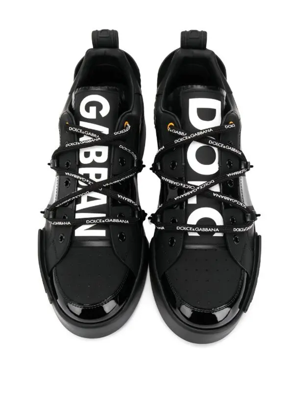 Dolce & Gabbana Portofino Patent Leather Sneakers - Black