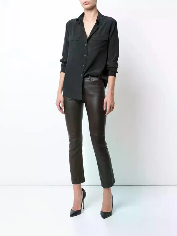SYLVIE SCHIMMEL Cropped Lambskin Trousers - Brown