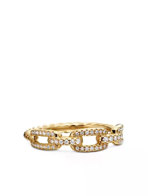 David Yurman 18kt Yellow Stax Diamond Chain Link Ring - Gold