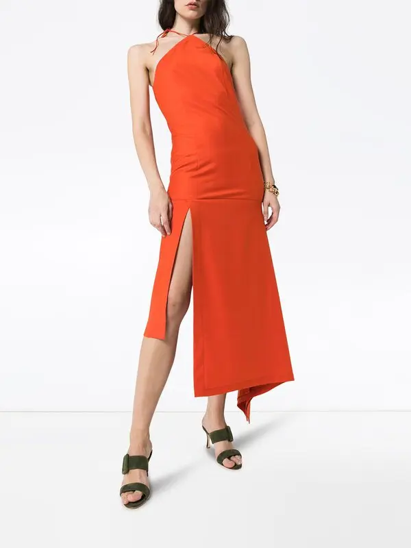 Matériel Asymmetric Hem Halter Dress
