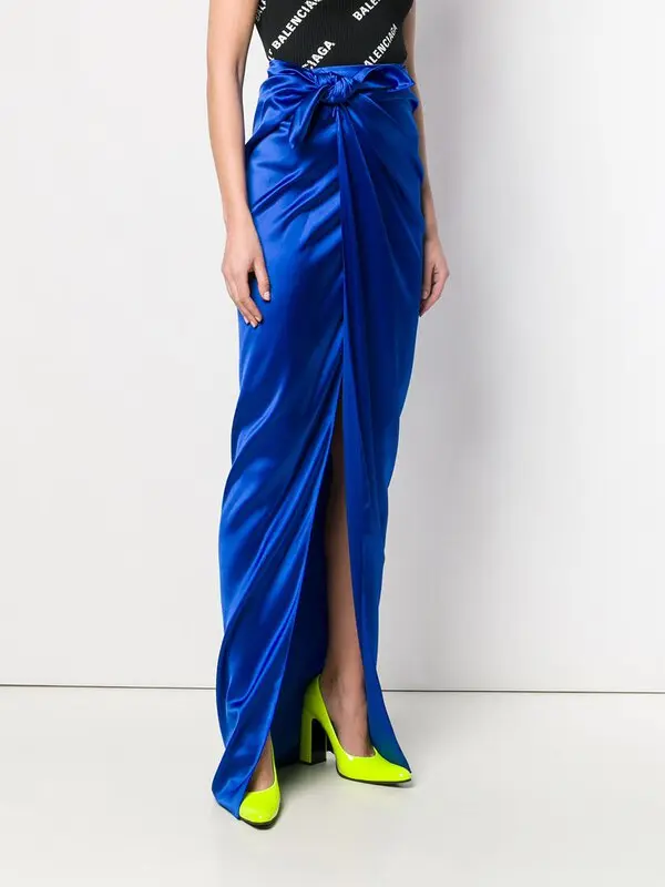 Balenciaga Satin Wrap Maxi Skirt - Blue